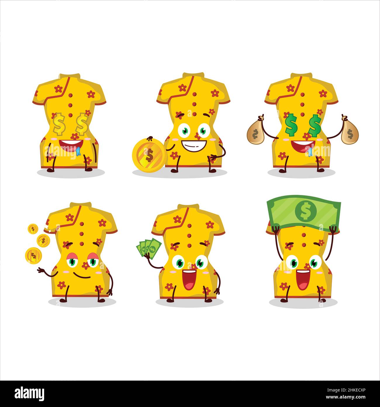 Yellow clothing of chinese woman cartoon character with cute emoticon ...