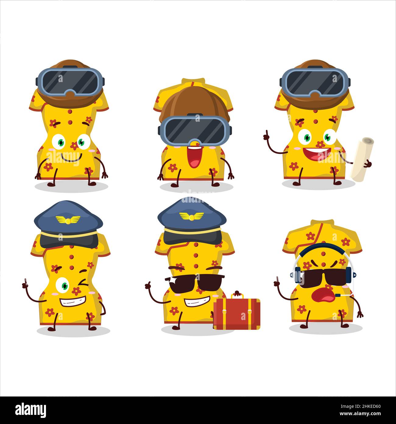 Pilot cartoon mascot yellow clothing of chinese woman with glasses ...