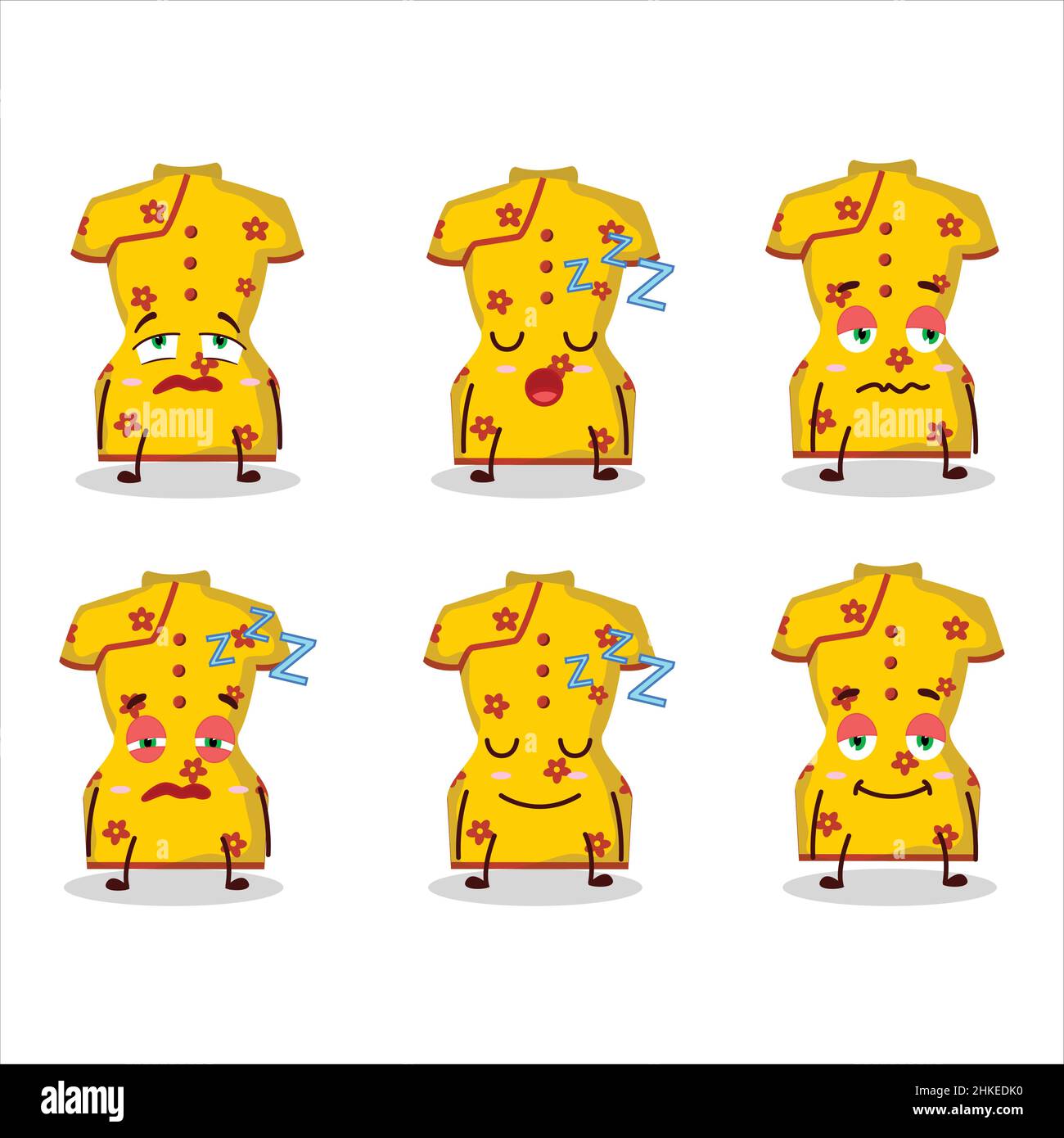 Cartoon character of yellow clothing of chinese woman with sleepy ...