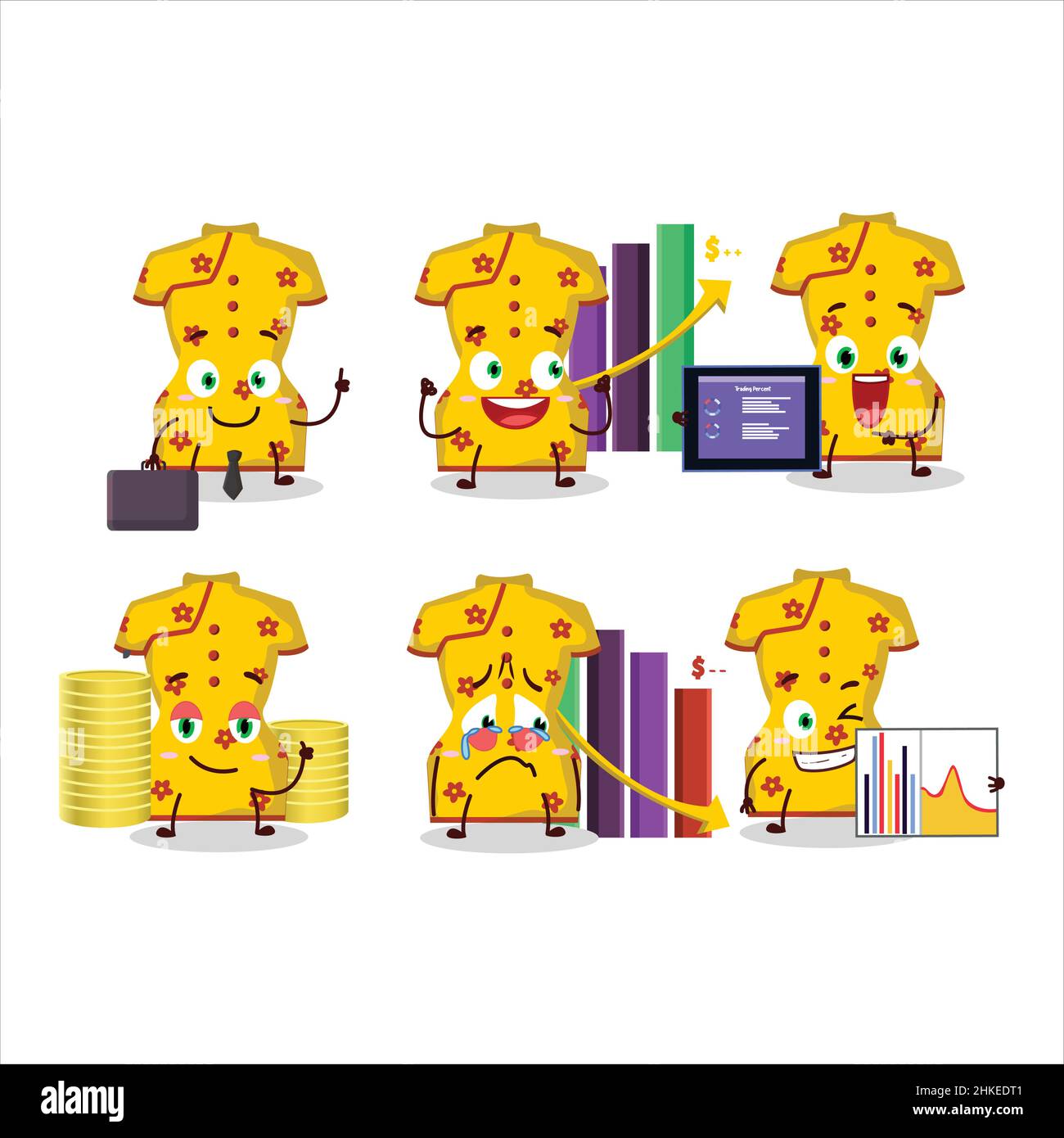 Yellow clothing of chinese woman character designs as a trader ...