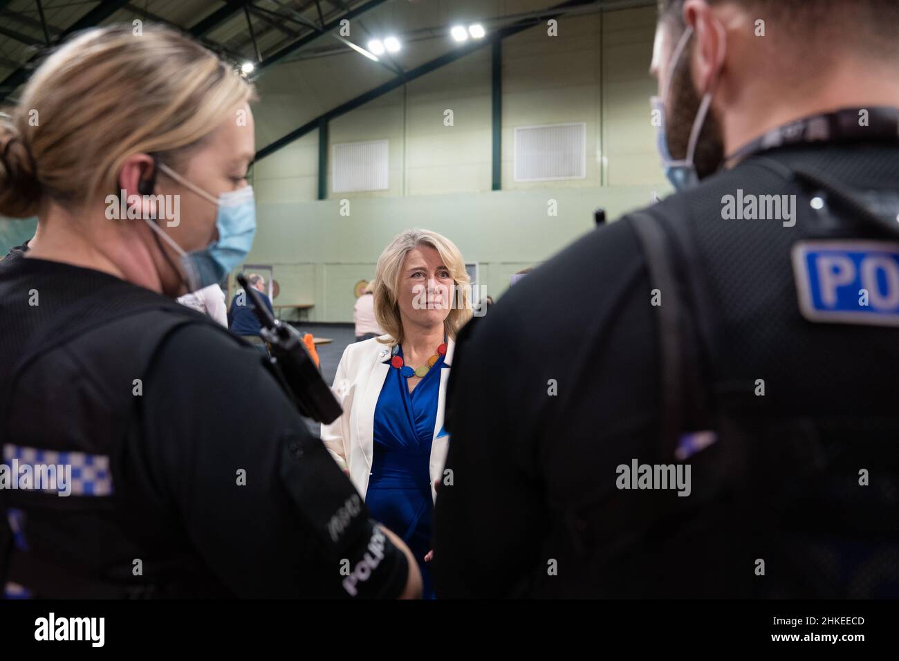 Newly elected Conservative MP Anna Firth talks to police officers at ...