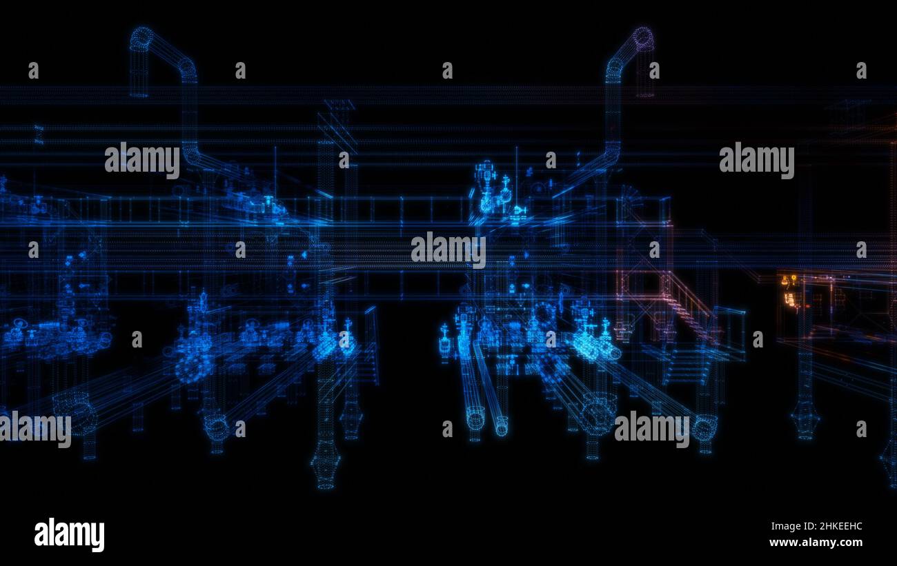 Particle hologram industrial equipment, valves, pipes and sensors Stock ...