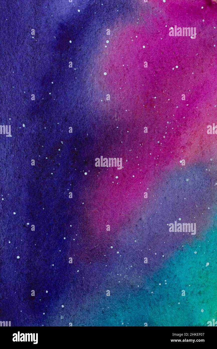 Beautiful colorful watercolor drawing of northern lights in sky ...