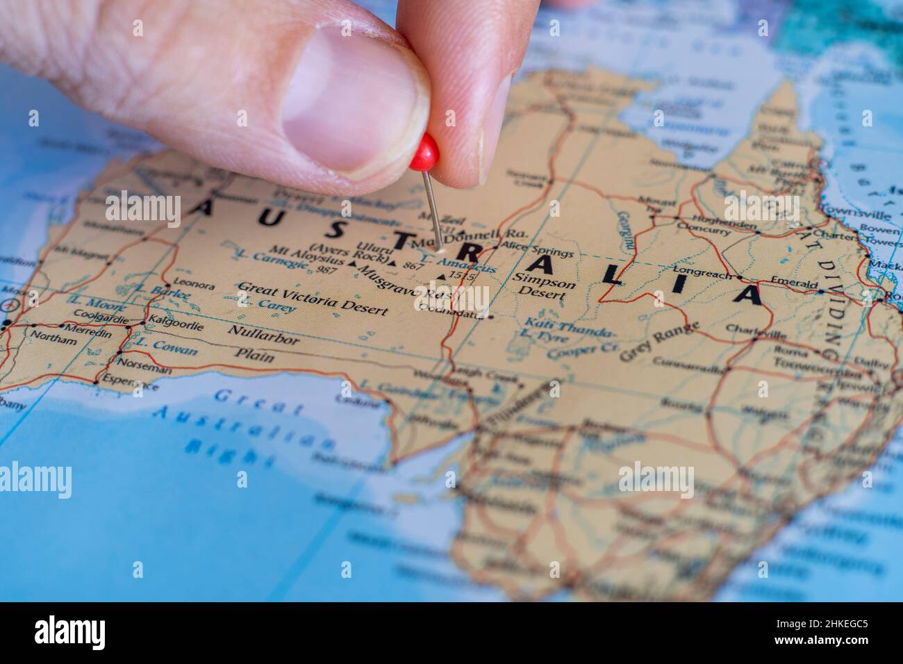 Australia pin on a world map. Australia travel destination planning ...
