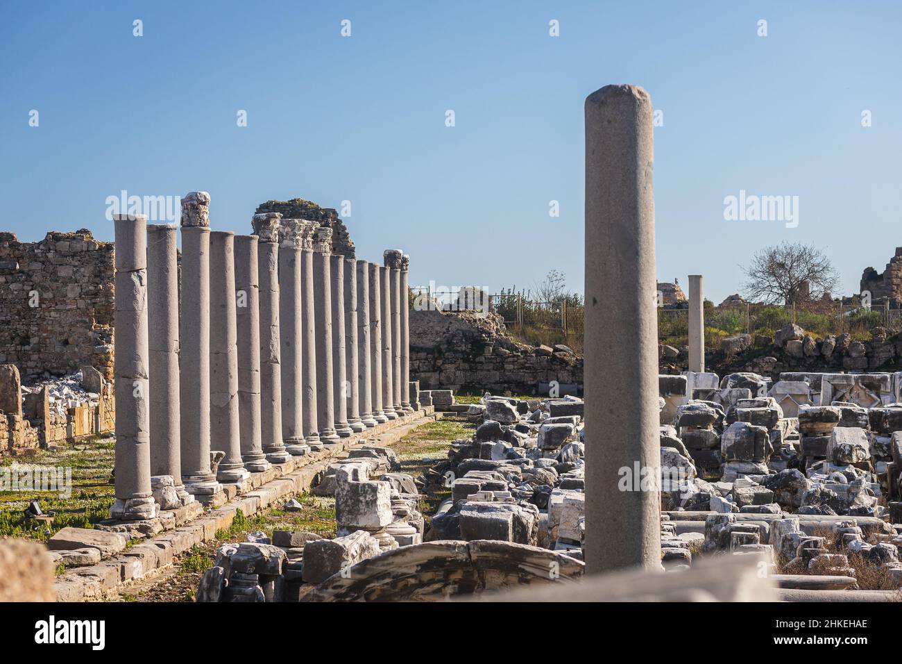 An antique ruined city of columns.Ruin. View of the ancient city in ...