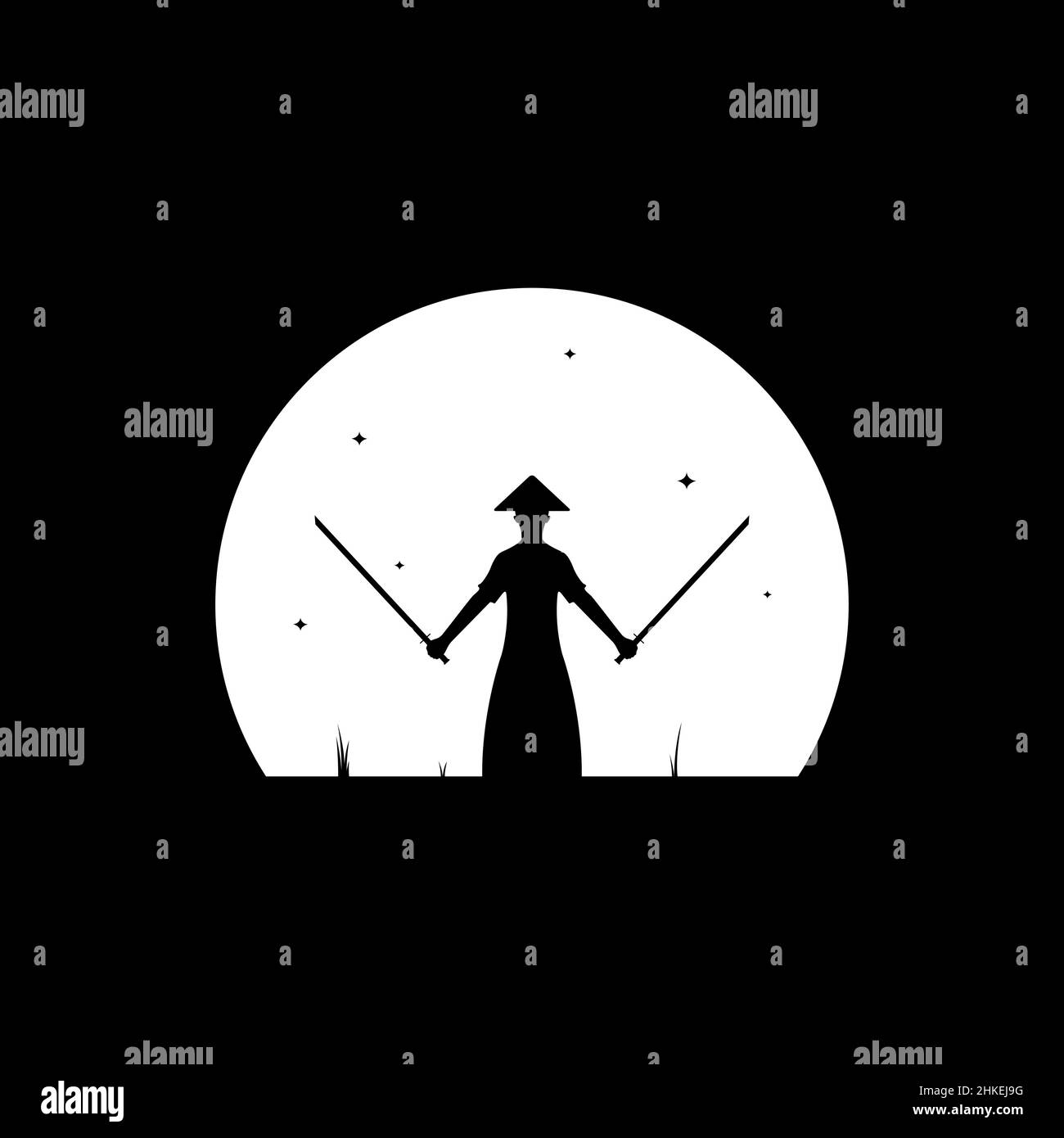 samurai training night with moon logo design vector graphic symbol icon ...