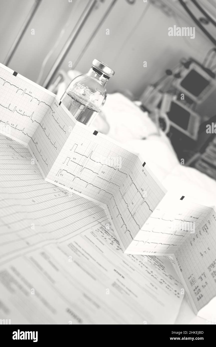 Nursing notes and test results on the table on the background of ...