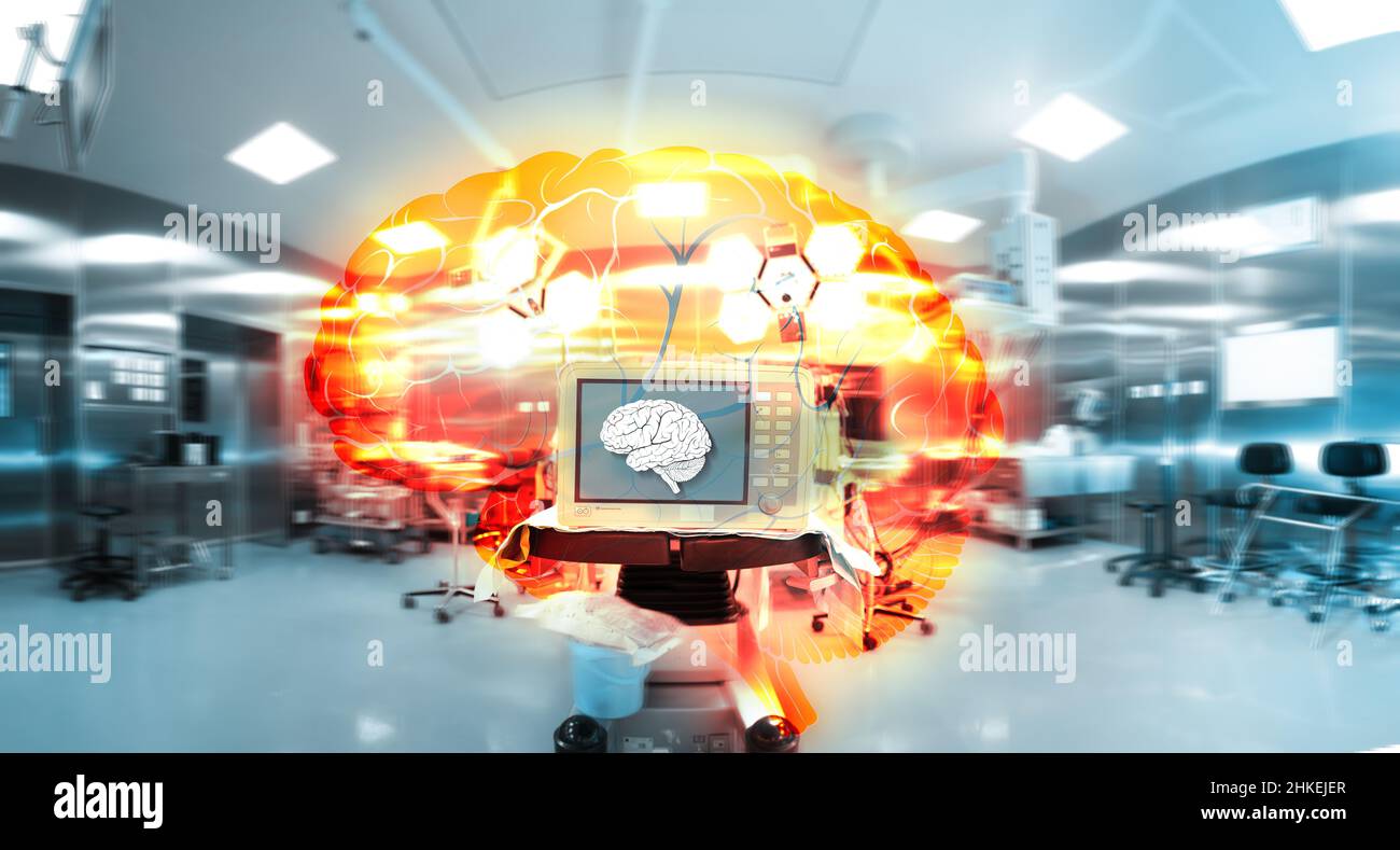 Human brain on a computer display and its enlarged color projection in ...