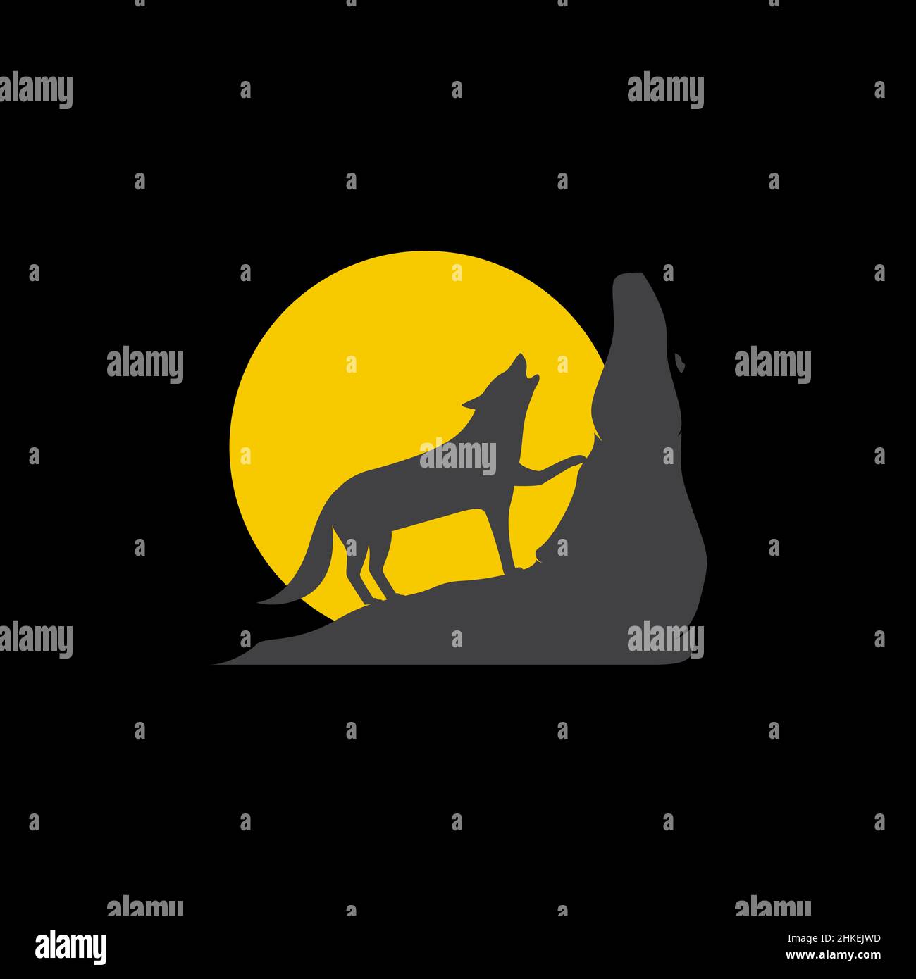 hill with wolf howl night logo design, vector graphic symbol icon ...