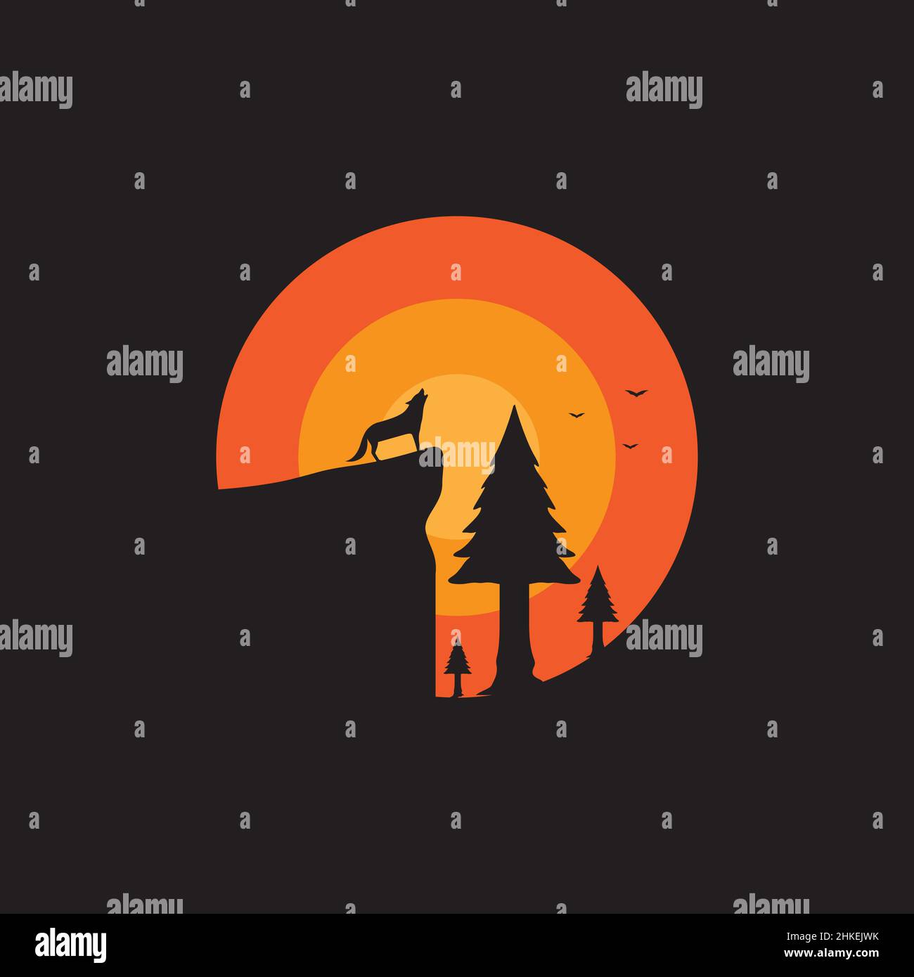 abstract night with howl wolf logo design, vector graphic symbol icon ...