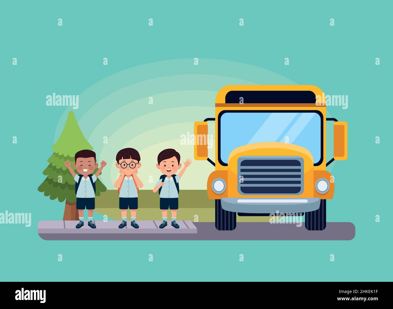 Pupils at bus stop Stock Vector Images - Alamy