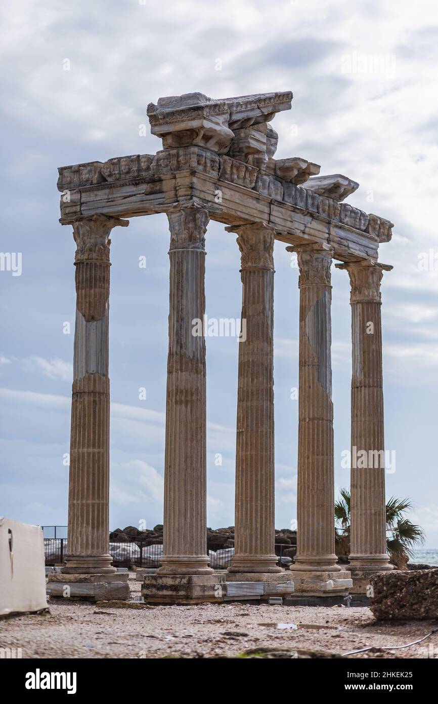 An antique ruined city of columns.Ruin. View of the ancient city in ...