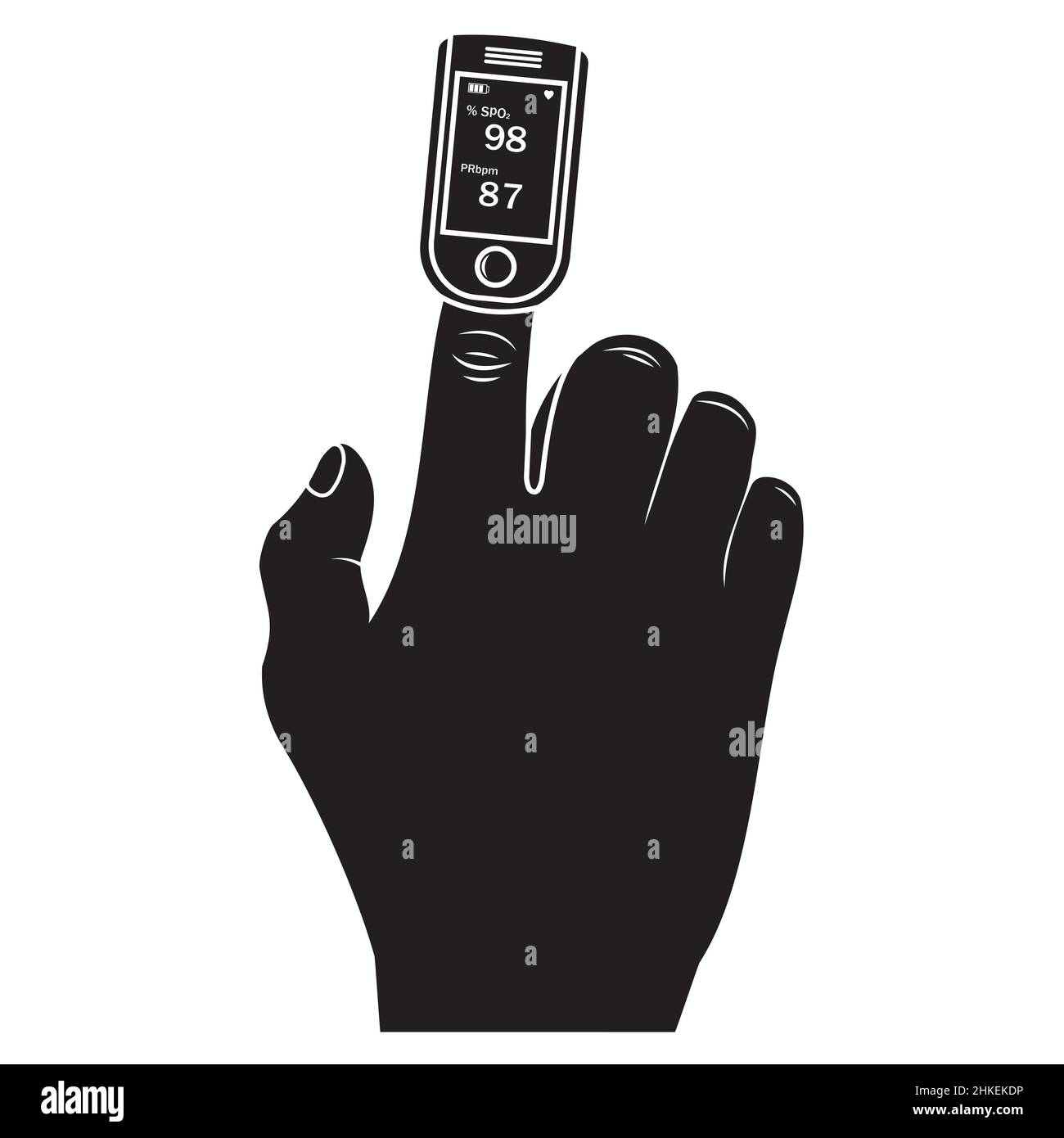 oxygen measuring device on the finger, black silhouette icon vector ...