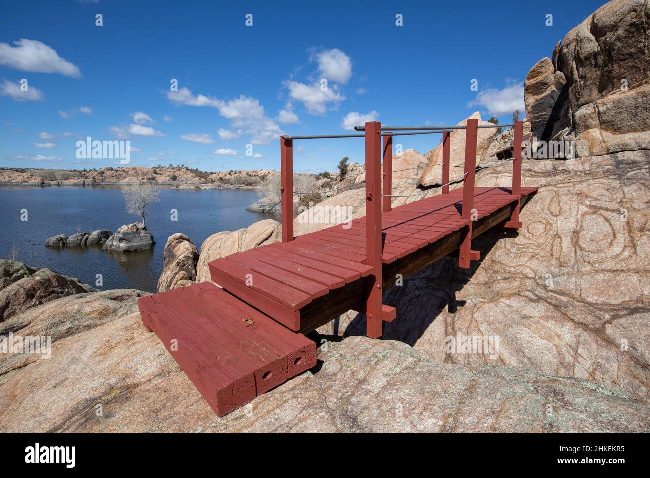 Beautiful view of Red Bridge on Trail around Willow lake in Prescott ...