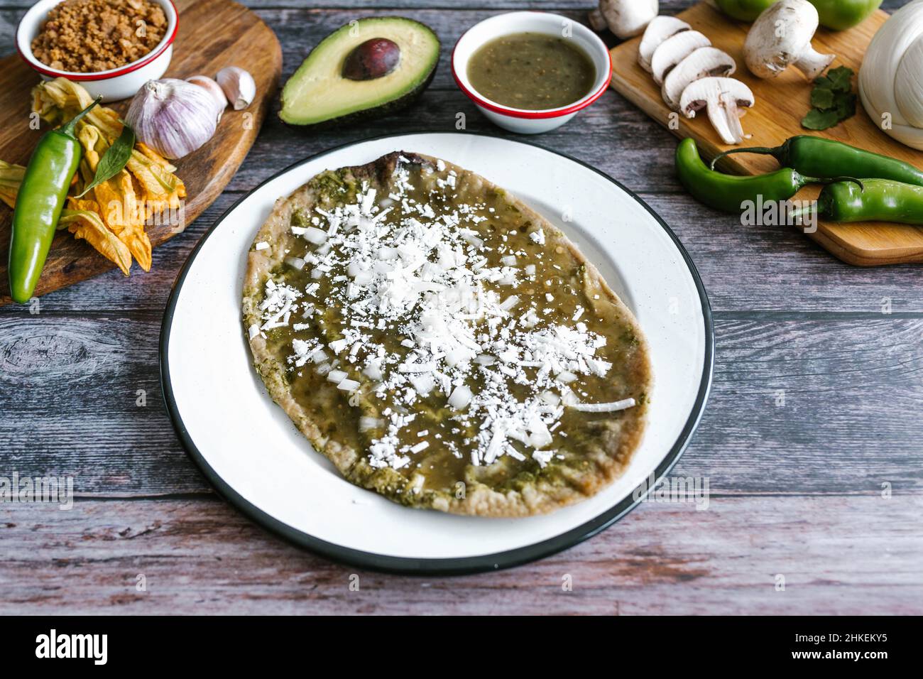 Memela poblana with green sauce, traditional food of the gastronomy of ...