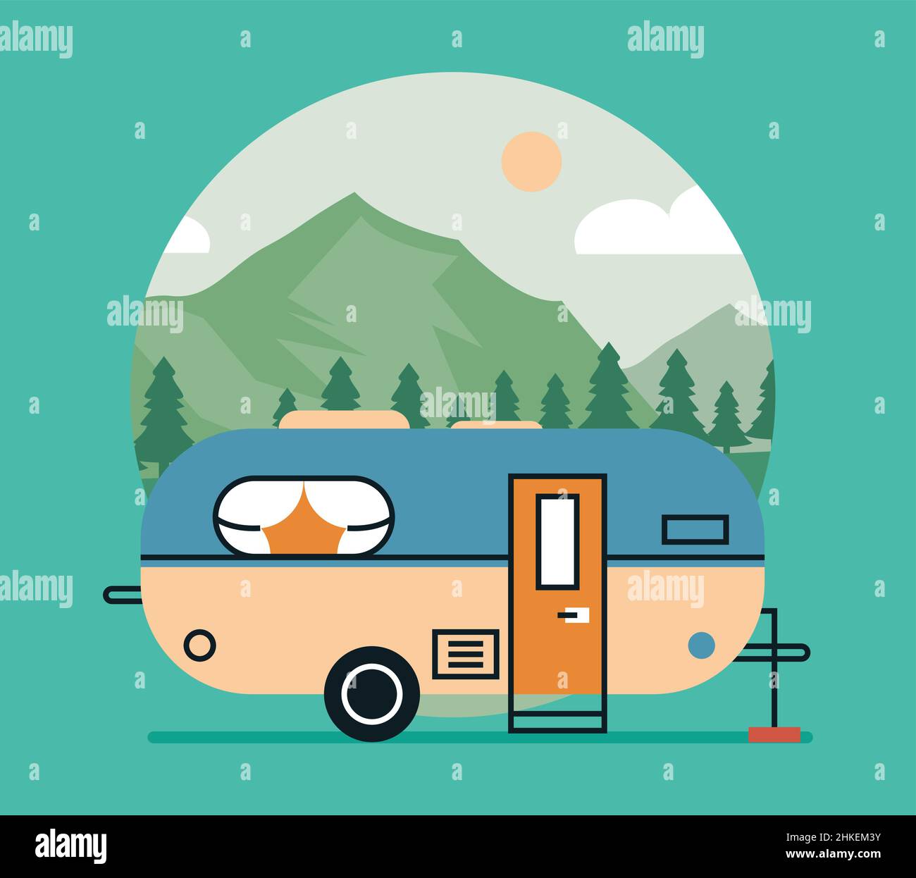 beige and blue camper Stock Vector Image & Art - Alamy