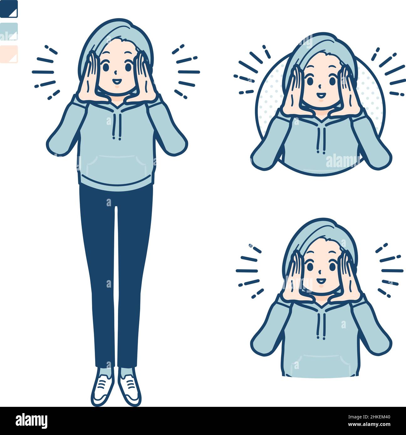 A Young woman in a hoodie with Calling out loud images.It's vector art ...