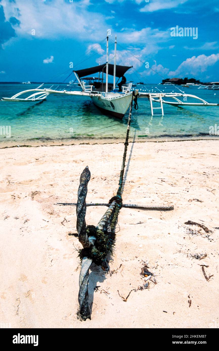 Catamaran and anchor, White Beach, Boracay, Aklan, Visayas, Philippines ...