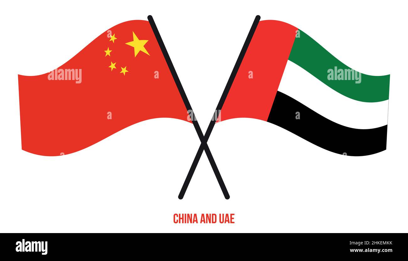 China and UAE Flags Crossed And Waving Flat Style. Official Proportion ...