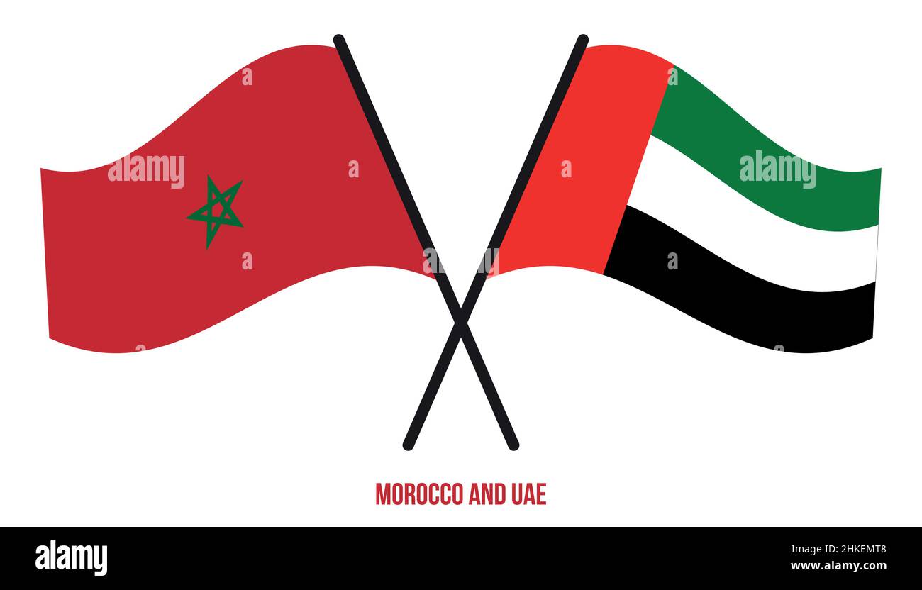 Morocco and UAE Flags Crossed And Waving Flat Style. Official ...
