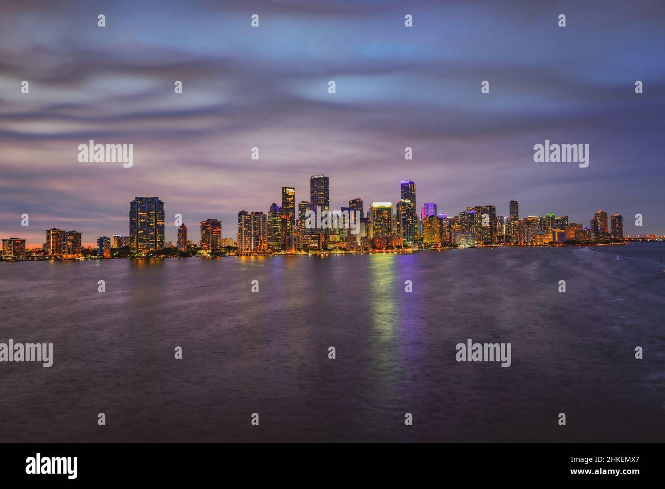 Miami city night skyline. Miami cityscape at night Stock Photo - Alamy
