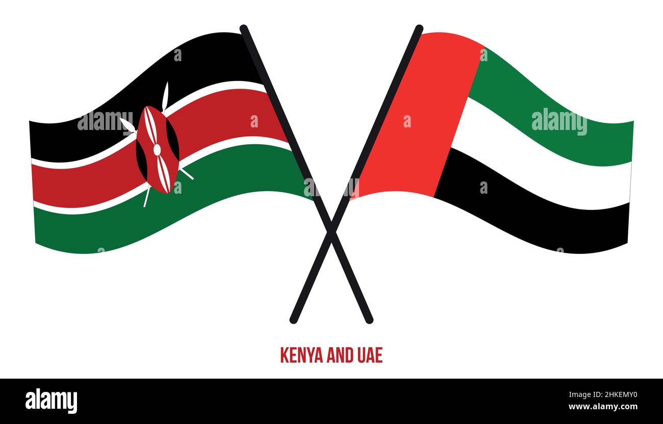 Kenya and UAE Flags Crossed And Waving Flat Style. Official Proportion ...