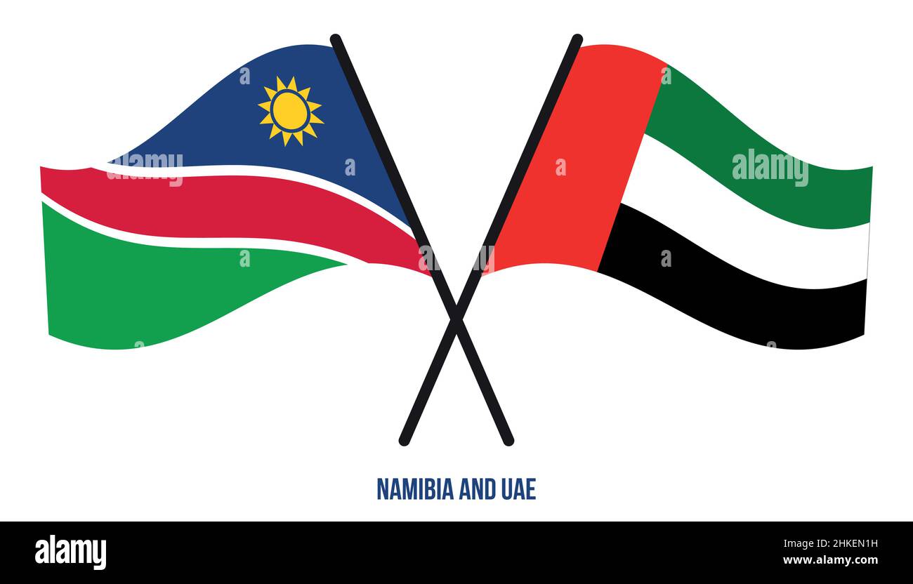 Namibia and UAE Flags Crossed And Waving Flat Style. Official ...