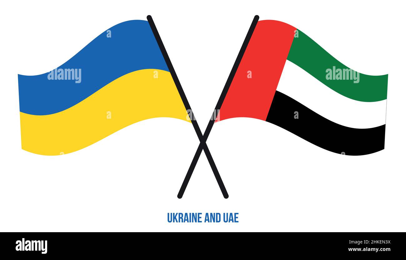 Ukraine and UAE Flags Crossed And Waving Flat Style. Official ...
