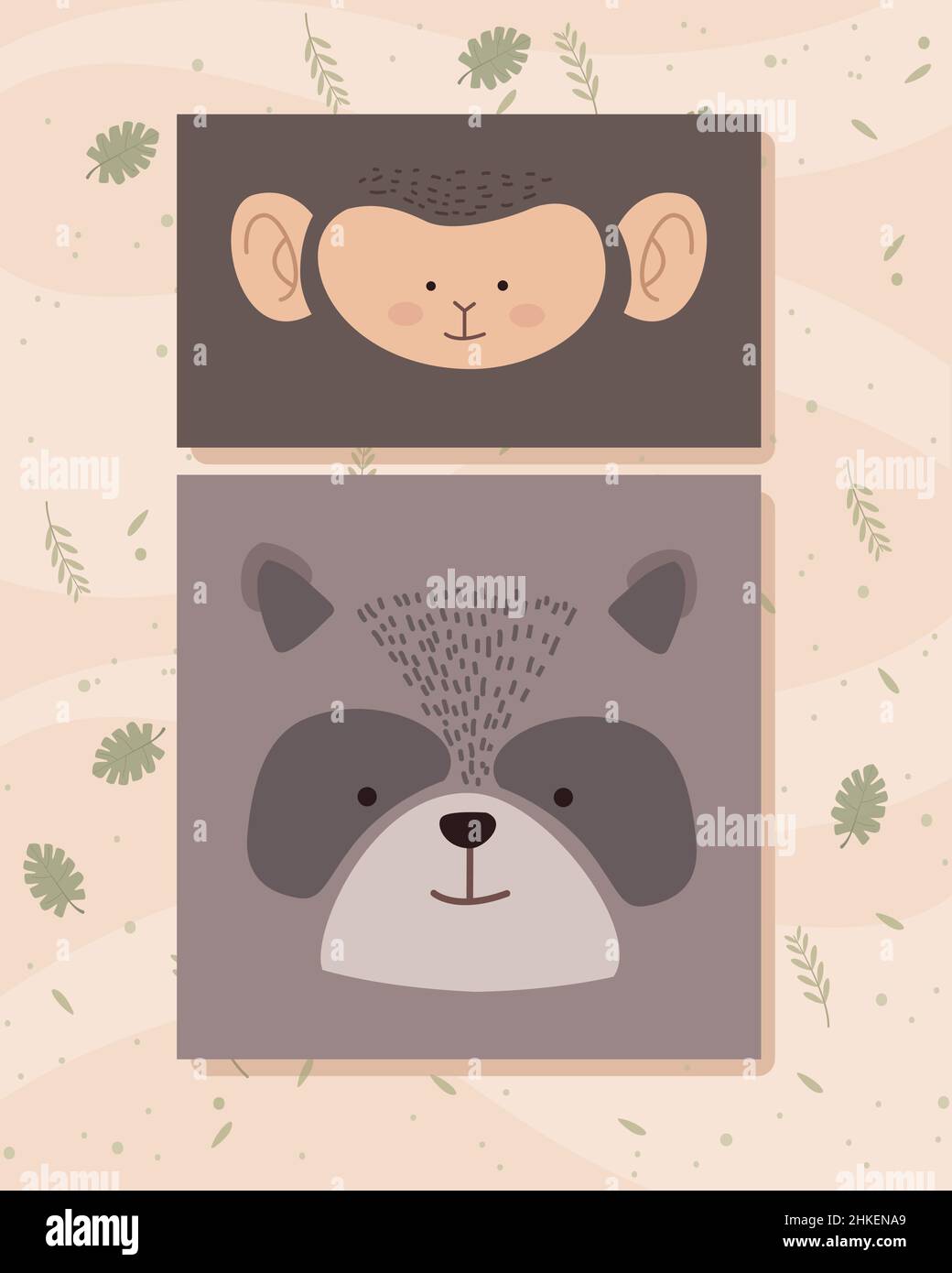cute monkey and raccoon Stock Vector Image & Art - Alamy