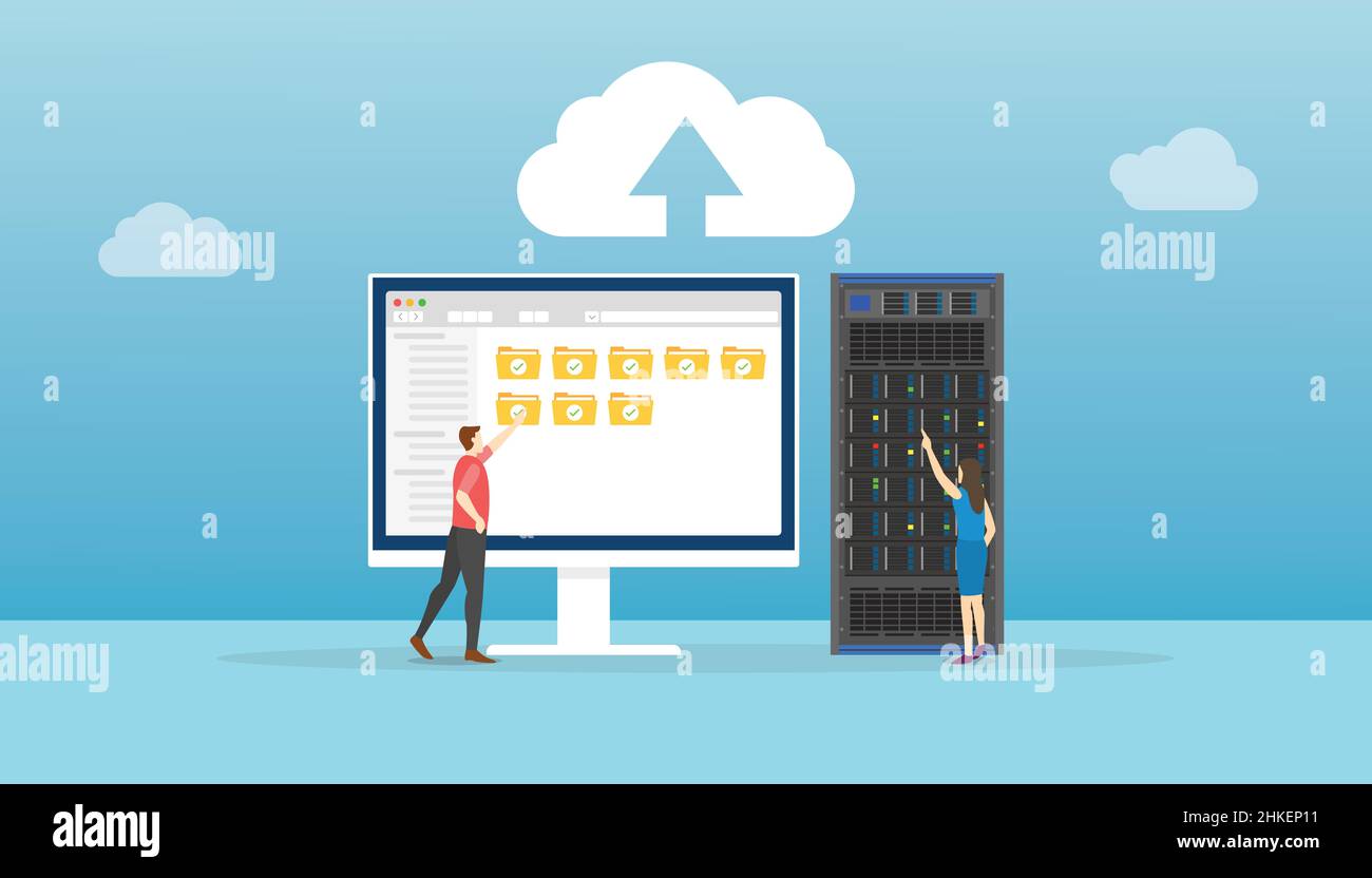 cloud computing concept sync file with server database and people with ...