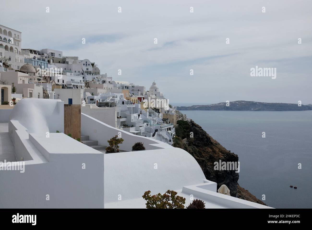 Typical whitewashed buildings in Fira Santorini Greece and the aegean ...