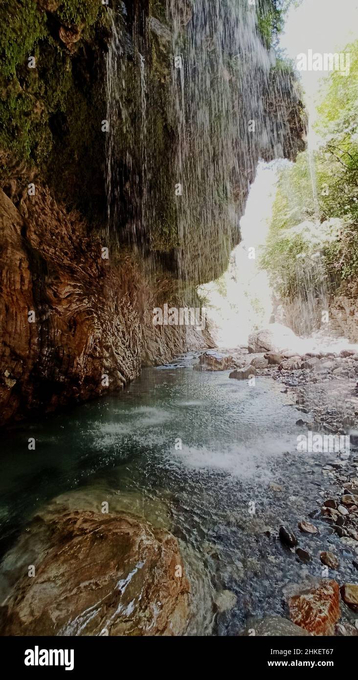 The Always raining canyon (Panta Vrehei) with waterfalls in Karpenissi ...