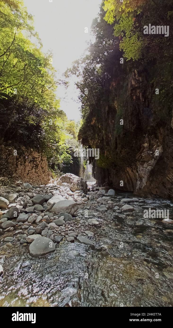 The Always raining canyon (Panta Vrehei) with waterfalls in Karpenissi ...
