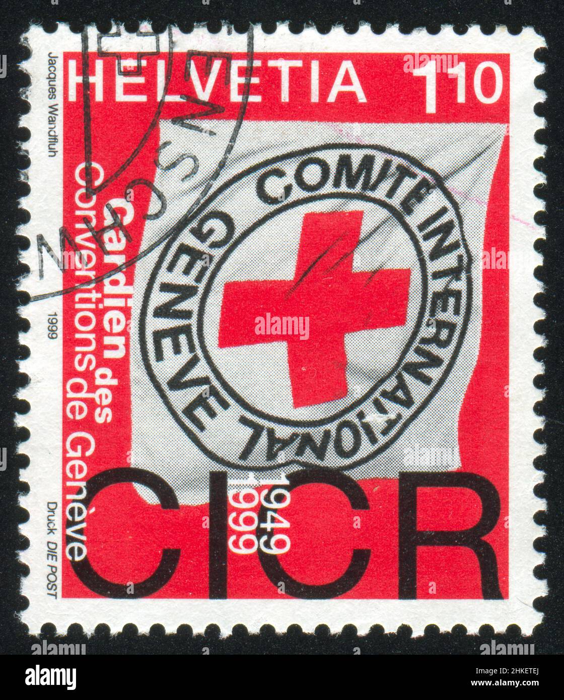 SWITZERLAND - CIRCA 1999: stamp printed by Switzerland, shows Flag of ...