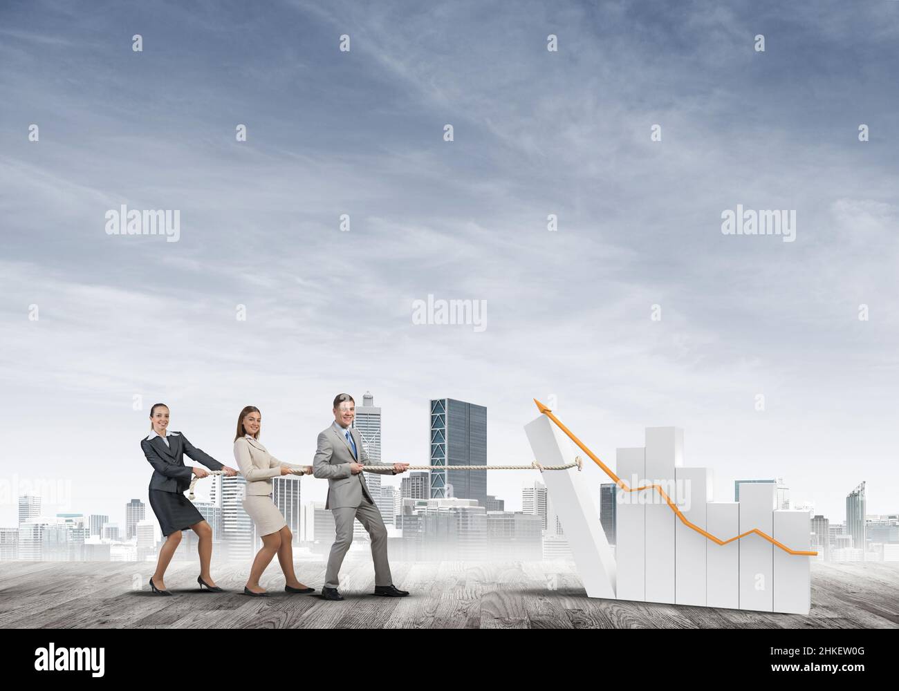 Businessteam working in collaboration making diagram grow and progress ...