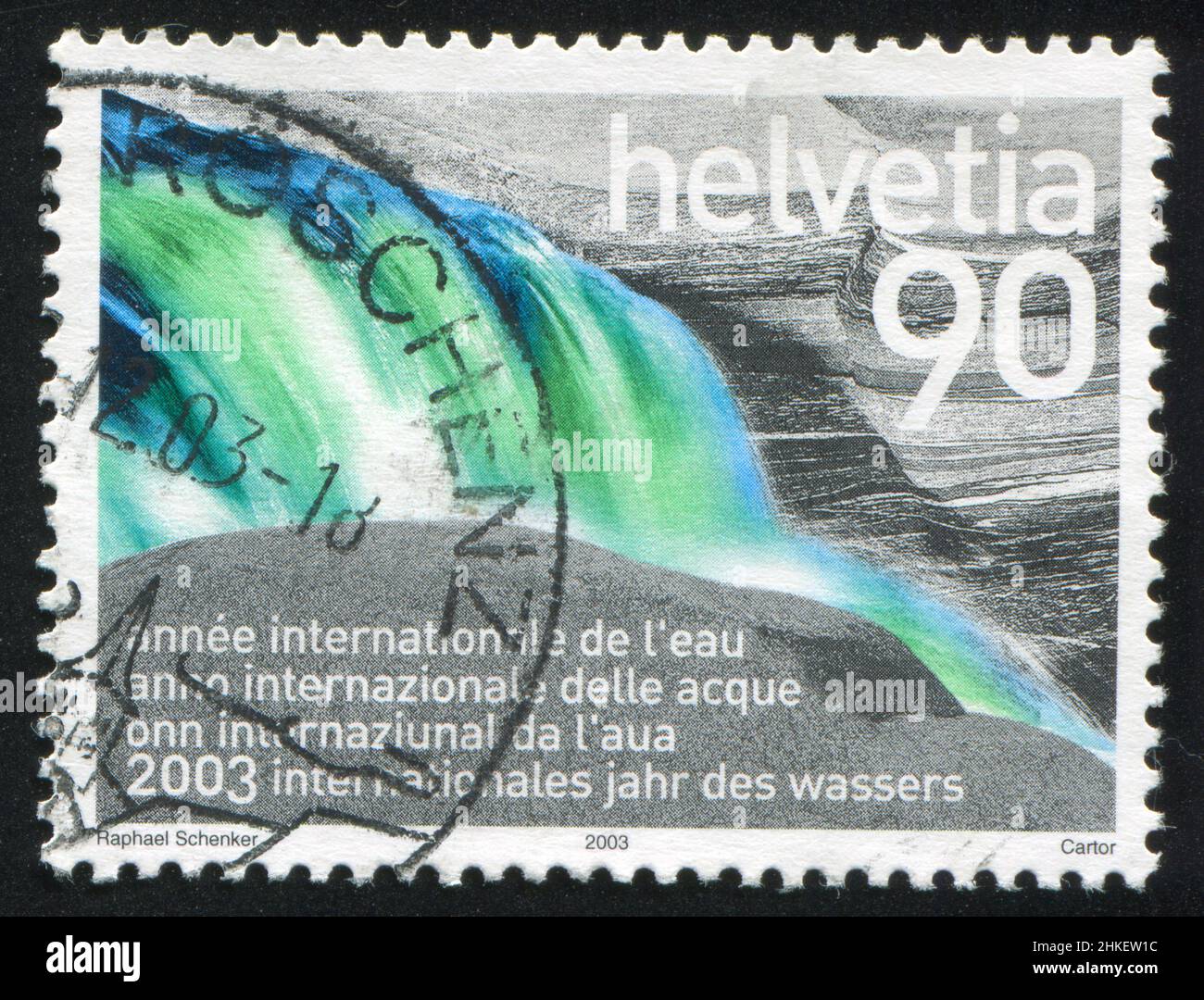 SWITZERLAND - CIRCA 2003: stamp printed by Switzerland, shows Waterfall ...