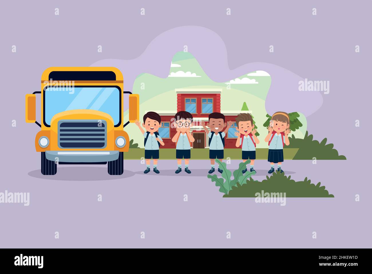 Pupils at bus stop Stock Vector Images - Alamy