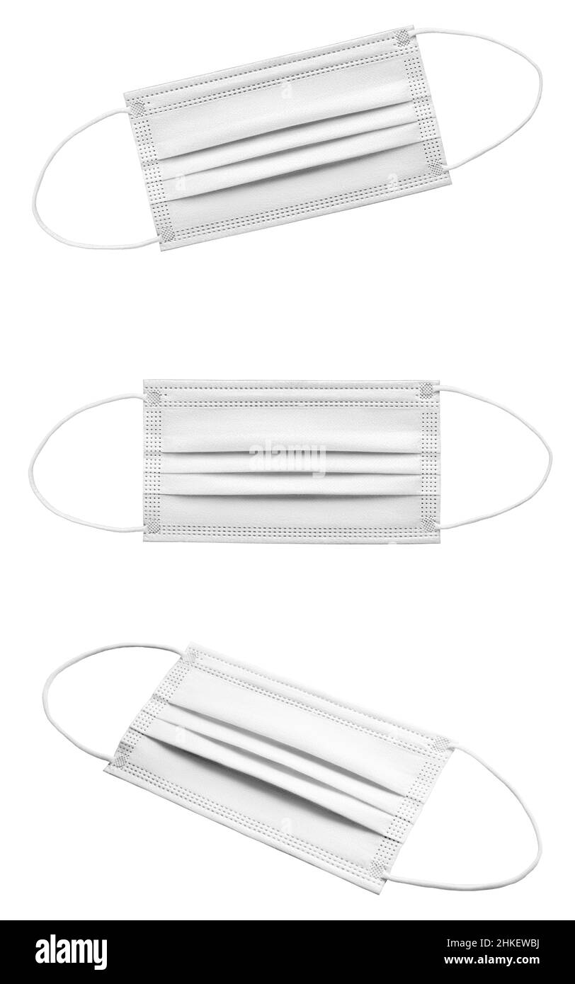 White folded surgical mask mockup, blank respirator, isolated on ...