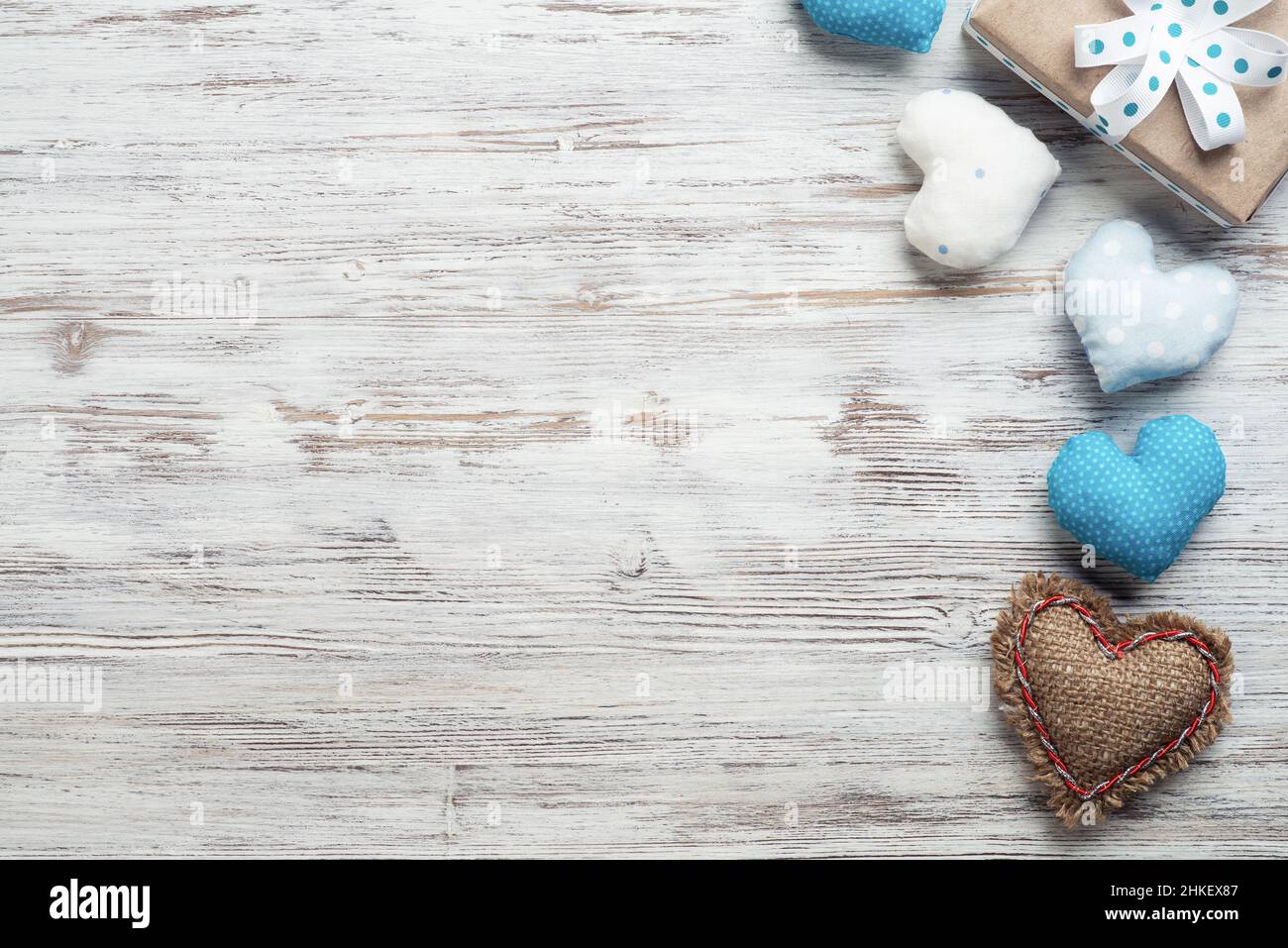Flat lay cute composition with fabric heart Stock Photo - Alamy