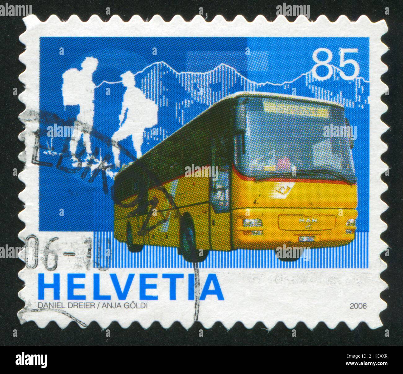 SWITZERLAND - CIRCA 2006: stamp printed by Switzerland, shows buses and ...
