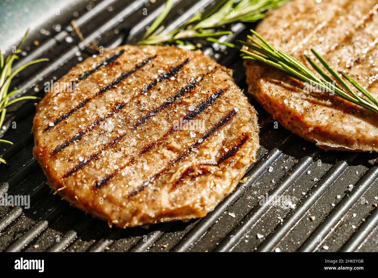 Veggie cutlet is grilled for veg burger. Vegetarian products from plant ...