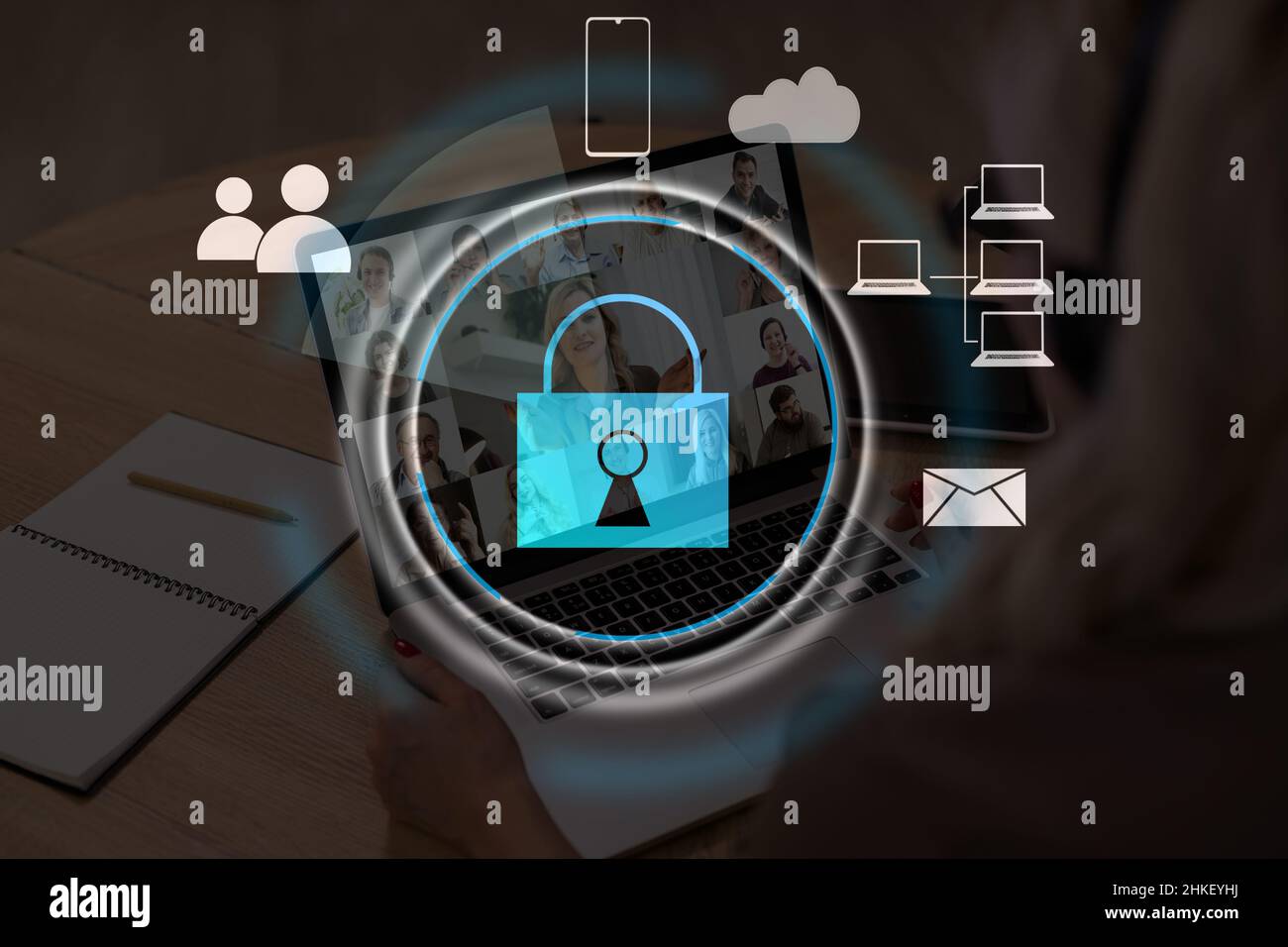 Digital cybersecurity and network protection concept. Virtual locking ...