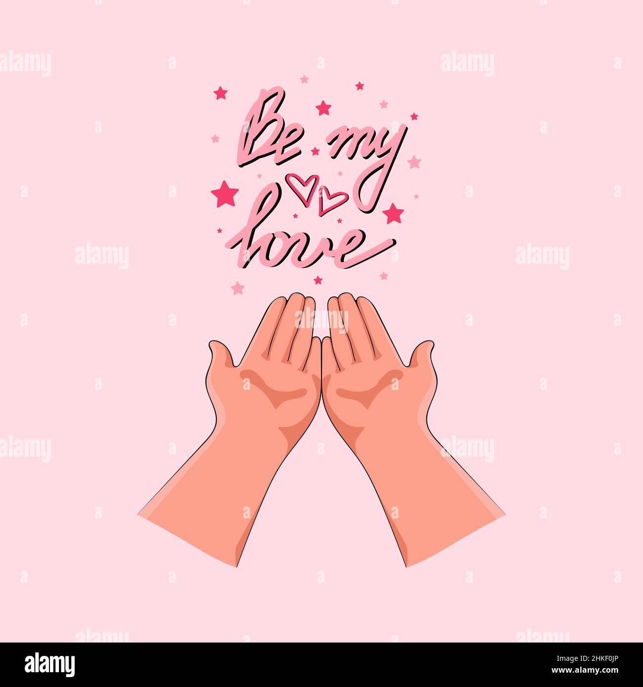 Two hands romantic symbols for valentines day set, my love text. Vector ...