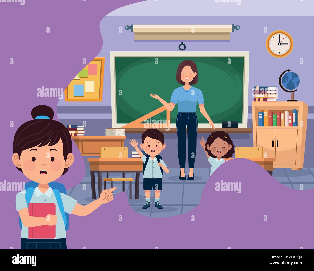 three students and teacher Stock Vector Image & Art - Alamy