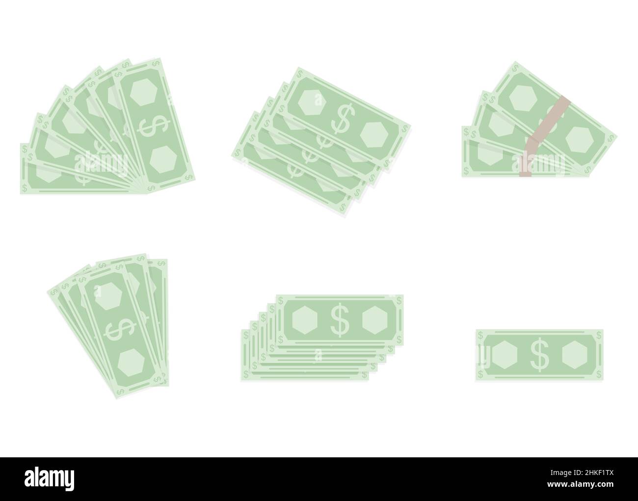 Cash money fan and stack, banknotes wage or salary. Vector savings and ...