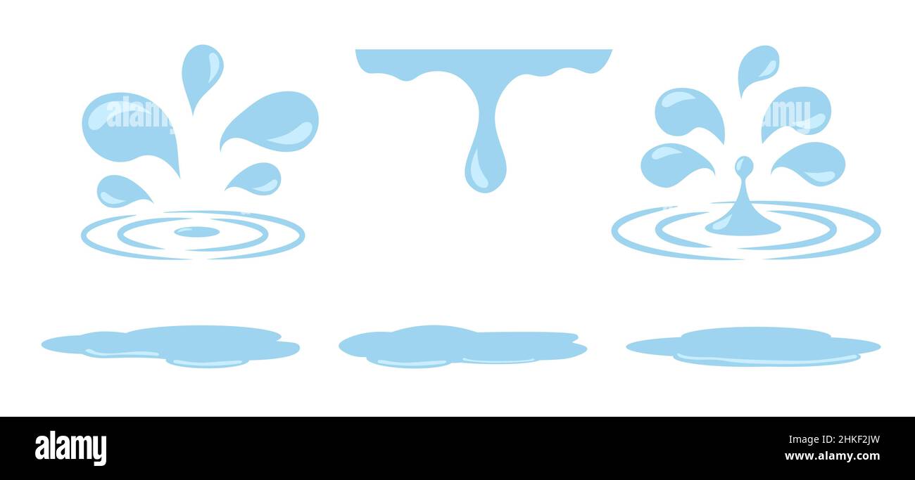 Water drops. Cartoon raindrops. Vector blue flat falling rain. Simple ...