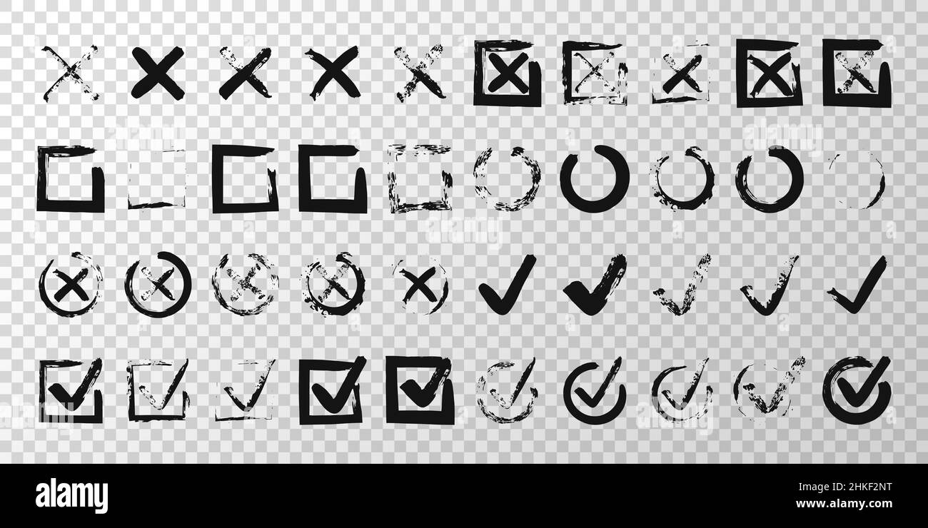 Checkbox. Check signs V X. Chalk and brush checkmarks set. Vector set ...