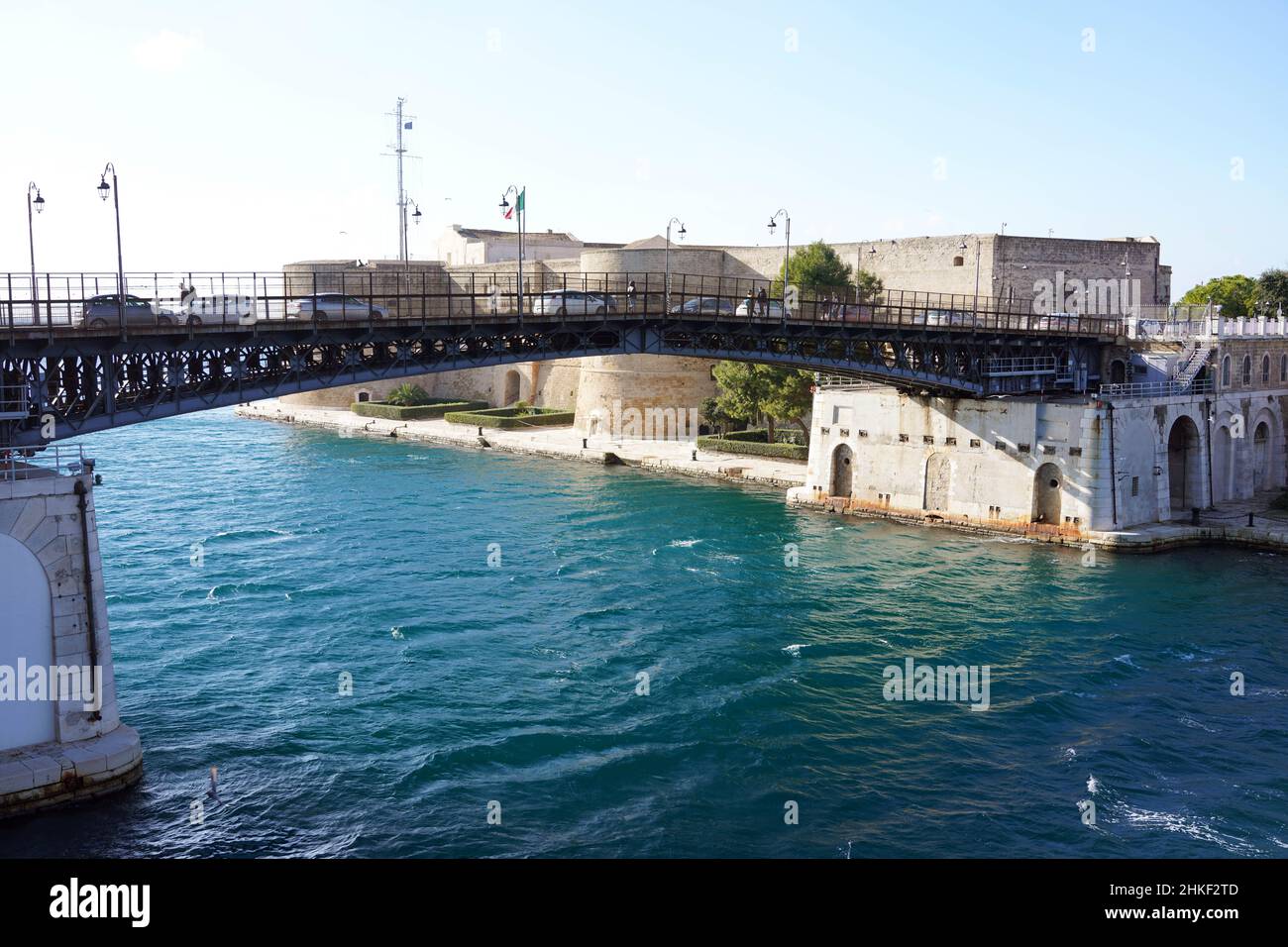 The swing bridge of Taranto that separates the new city from the old ...
