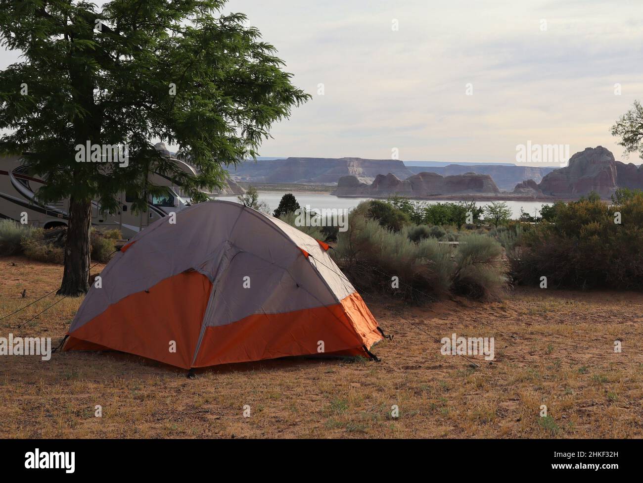 Tent camp at Lake Powell. The travel concept. Arizona, USA Stock Photo ...
