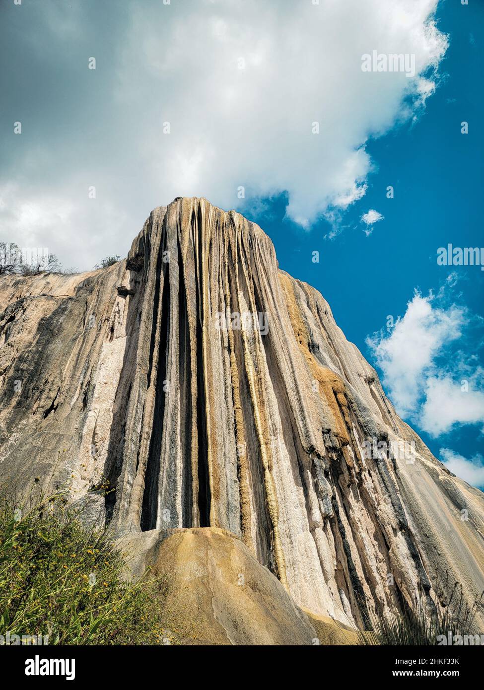 A low angle shot of a natural springs "Hierve El Agua" with calcified ...